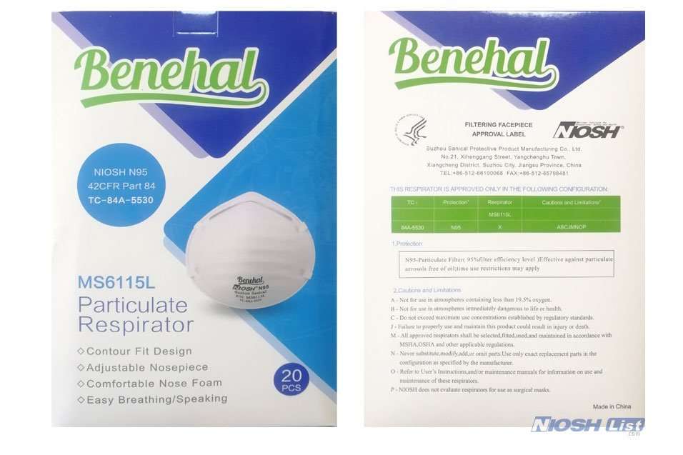 NIOSH Approved Benehal MS6115L N95 Cup Mask - NIOSH List