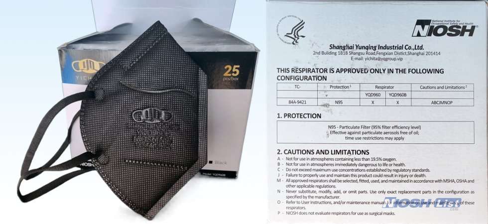 NIOSH Approved YICHITA YQD960B N95 Black Masks - NIOSH List