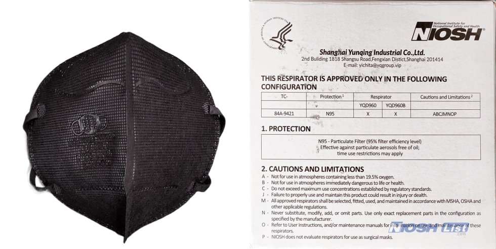 NIOSH Approved YICHITA YQD960B N95 Black Masks - NIOSH List