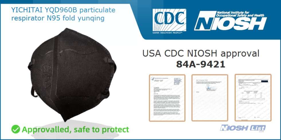 NIOSH Approved YICHITA YQD960B N95 Black Masks - NIOSH List